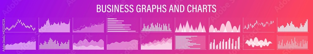 Business graphs and charts icons. Business infographics icons ...