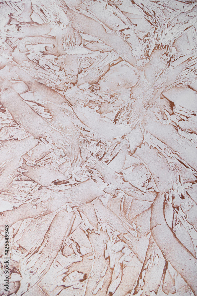 Decorative plaster of brown color with textured smear, wall surface ...