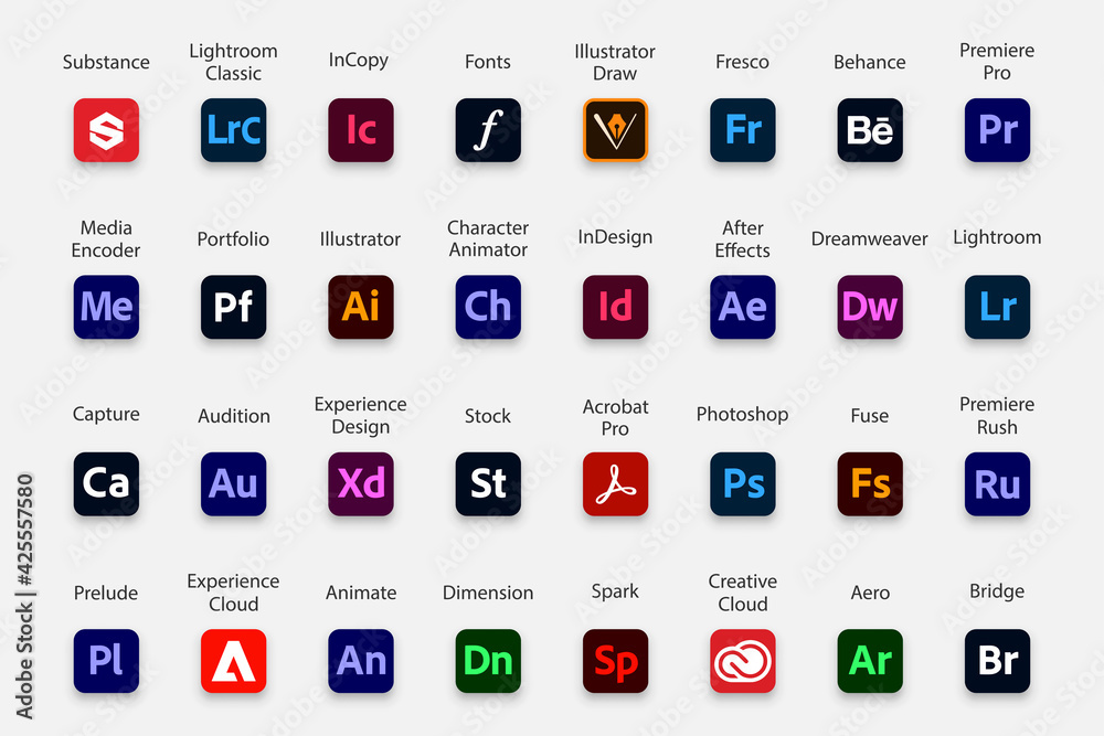Adobe products icon collection. Set of Adobe logo Stock Vector | Adobe ...