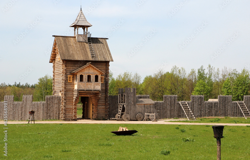 Building of the old slavic citadel - gate to the entrance of a fortress ...