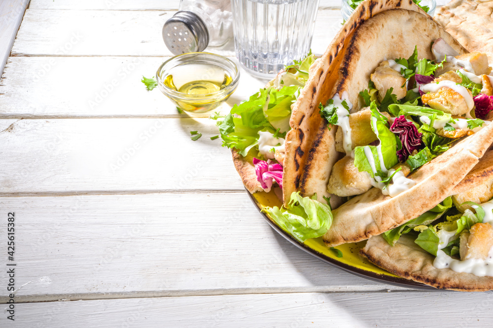 Mediterranean food. Doner Kebap, Taco, Shawarma, greek wrapped gyros ...