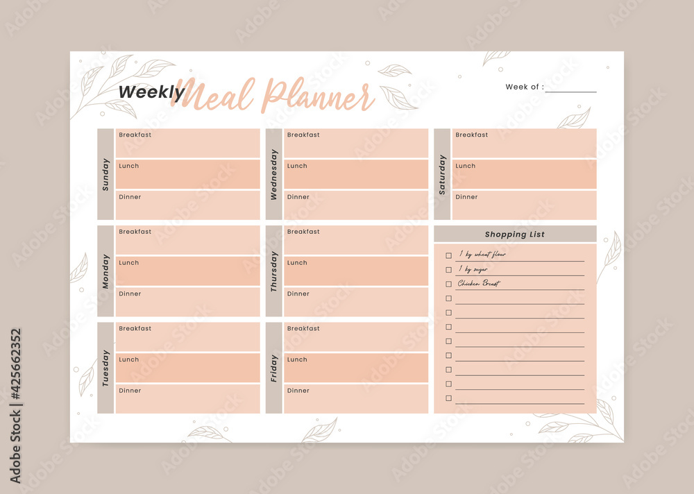 Weekly Menu Meal planner with breakfast, lunch, and dinner form ...