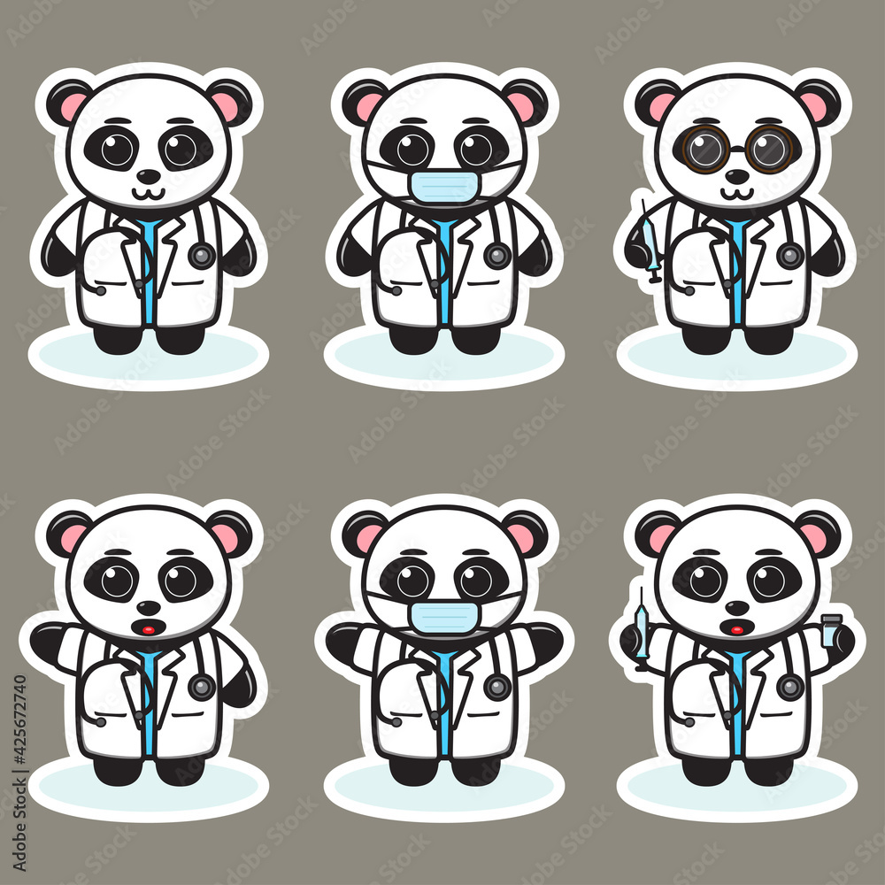 Vector illustration of cute Panda Doctor cartoon. Cute Panda expression ...