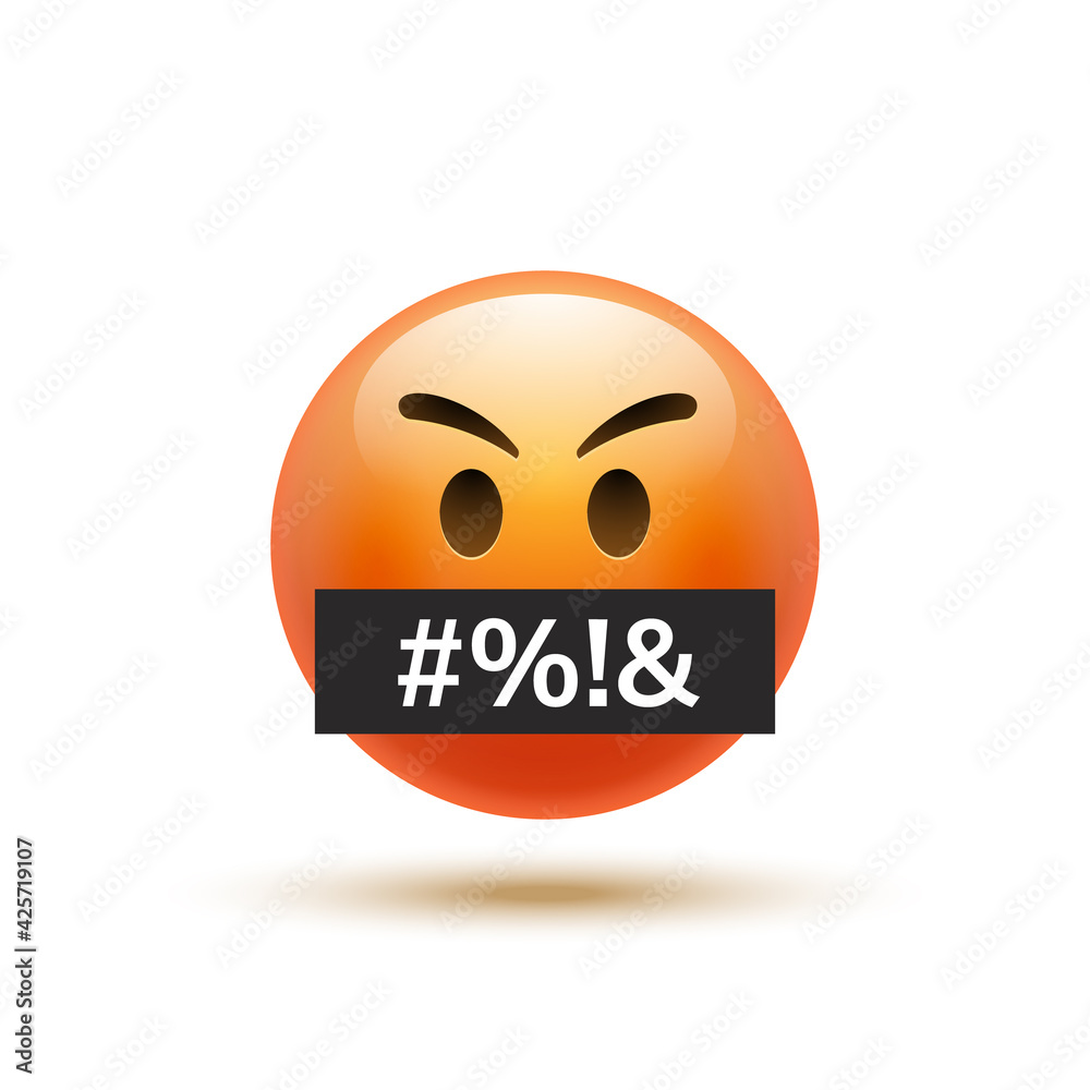Angry emoji curse emoticon. Swear word reaction bad emoji face icon ...