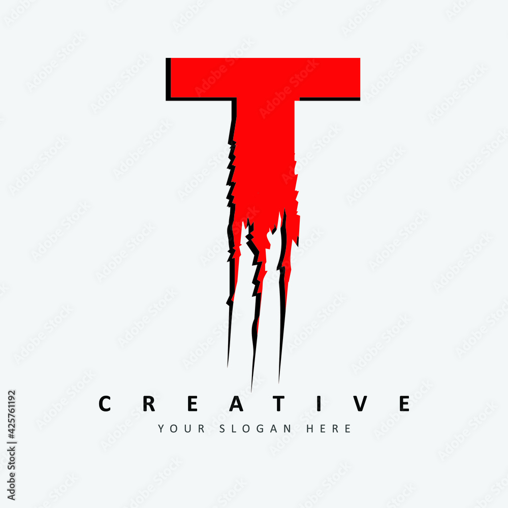 Letter T Logo Design With Red Claw Scratch Vector Illustration Stock ...