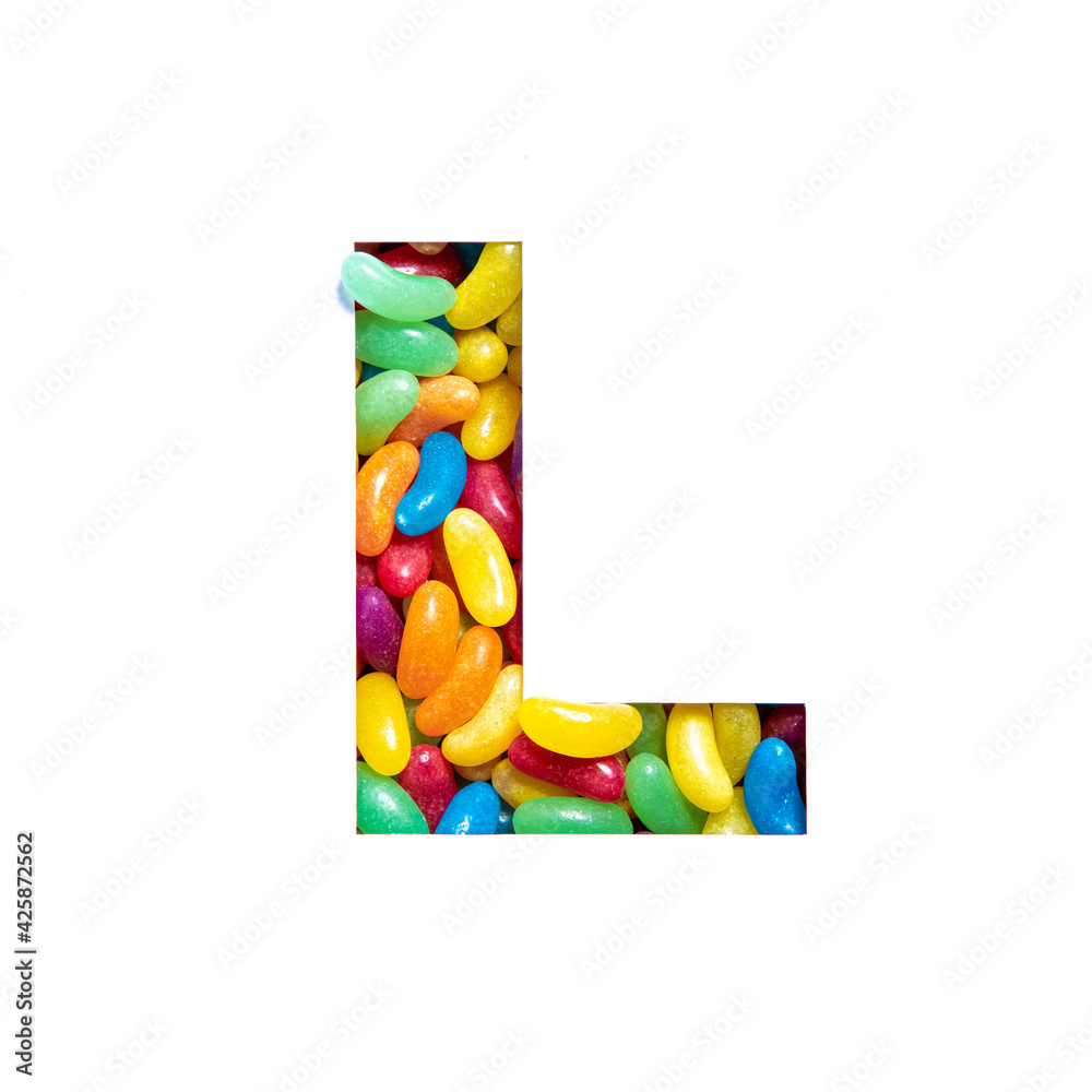 Letter L of English alphabet made of colourful rainbow candies and ...