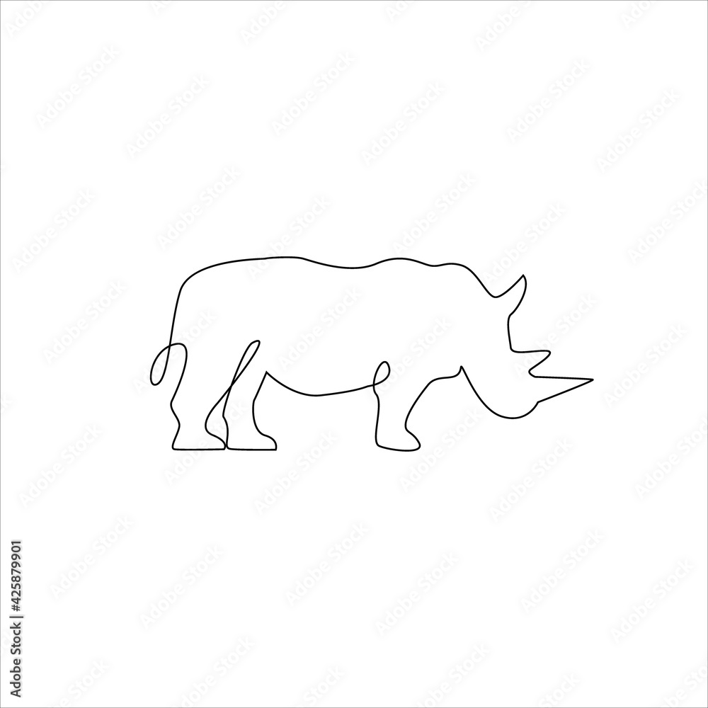 Minimalist One Line Rhinoceros Icon. Line drawing animal tattoo ...
