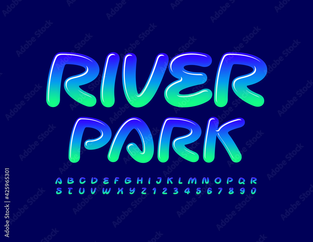 Vector artistic sign River Park. Glossy creative Font. Handwritten ...