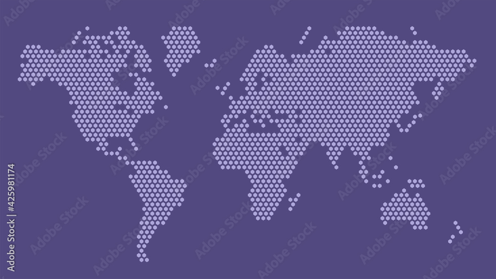 Purple hexagonal pixel world map. Vector illustration planet Earth ...