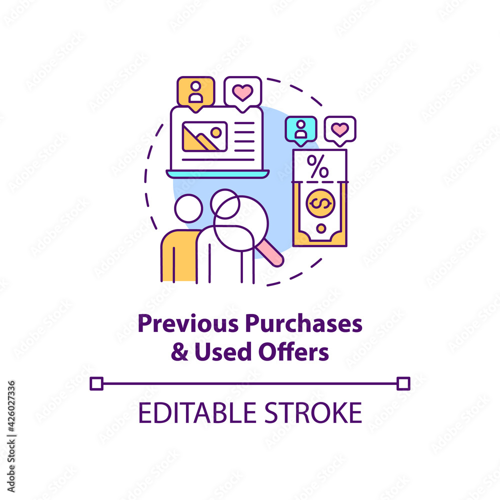 Previous purchases and used offers concept icon. Online customer ...
