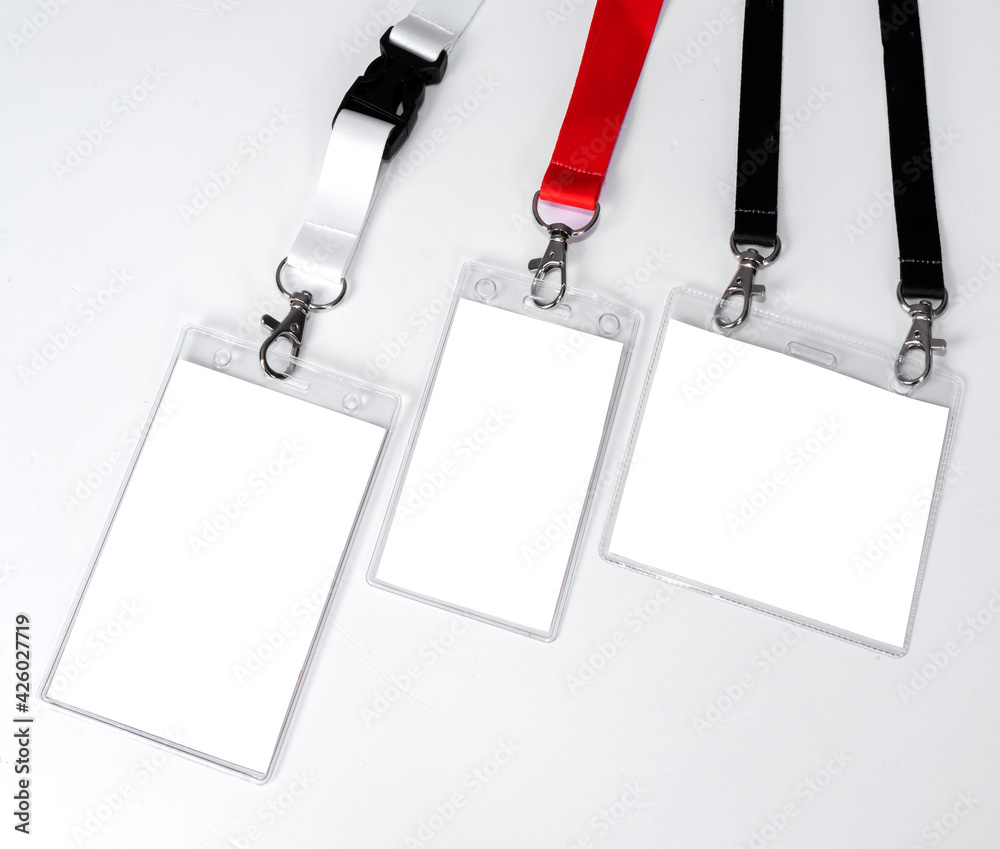 Mockup of name tags, vip pass id, badge different size, and lanyards ...