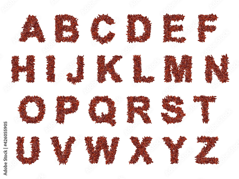 Rice font, complete alphabet. Made with red rice grains, bold sans ...