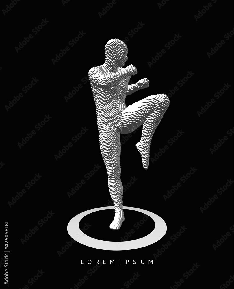 Kickbox fighter preparing to execute a high kick. Kickboxer figurine ...