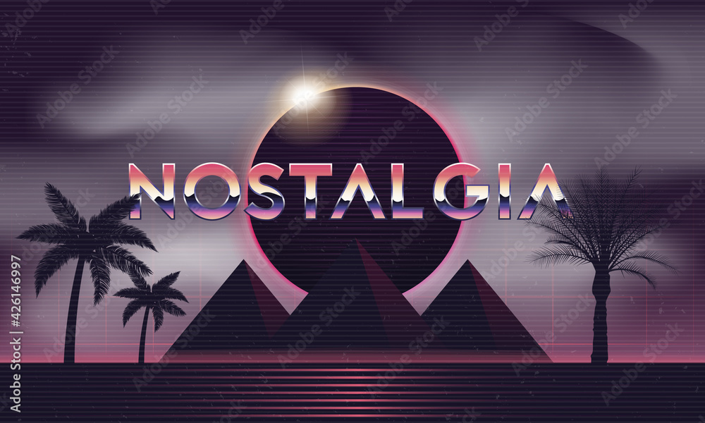 Nostalgia 80's logo. Solar eclipse background. Retro 80's background ...