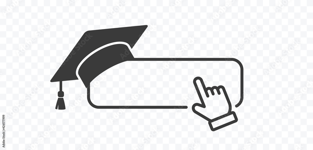 Click cursor icon with graduate college, high school or university cap ...