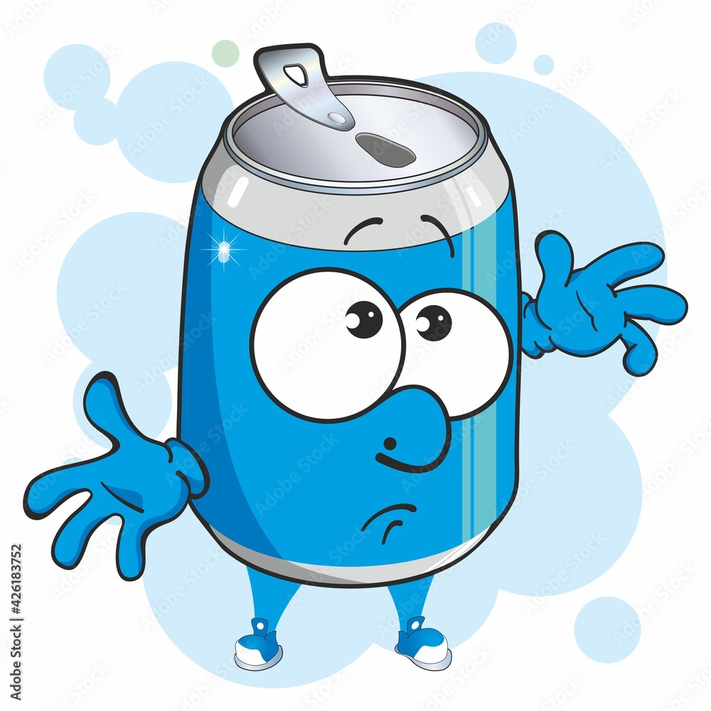Aluminum can cartoon mascot. Image of funny bright can of fizzy drink ...
