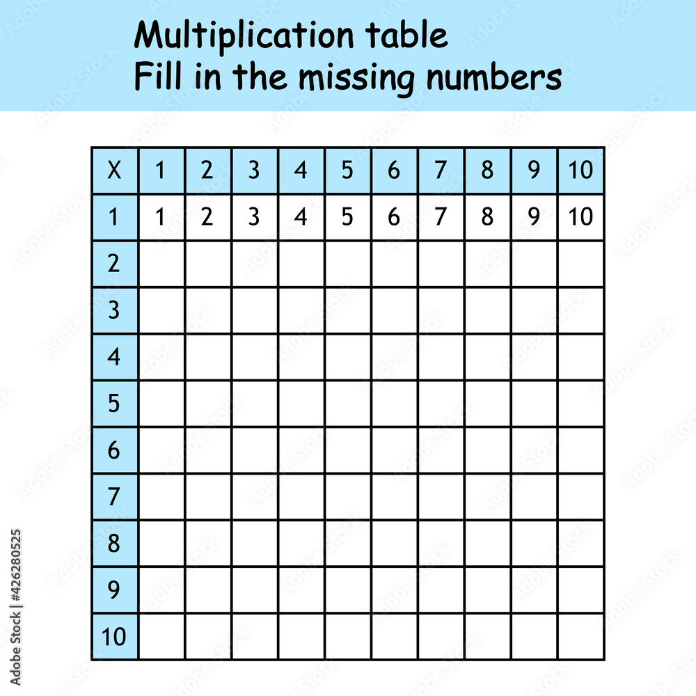 Multiplication Square. Paste the missing numbers. School vector ...