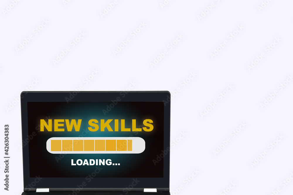 New skills loading on computer laptop on white background. Innovation ...