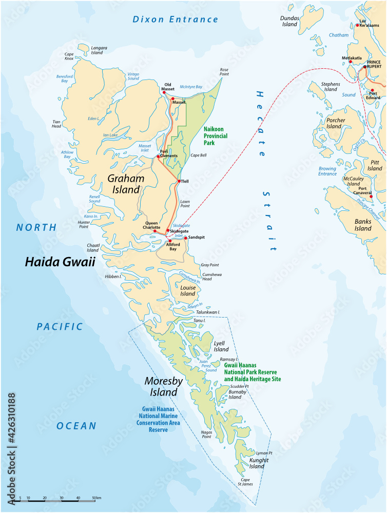 Vetor Map of the Haida Gwaii archipelago off the coast of British ...