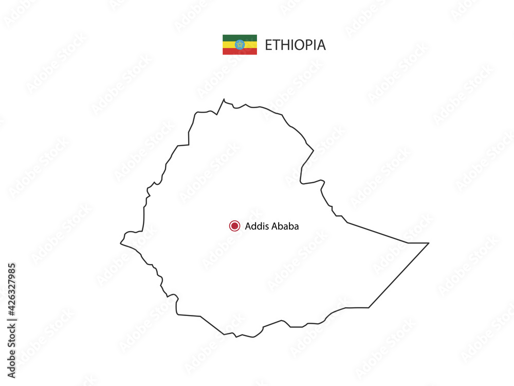 Hand draw thin black line vector of Ethiopia Map with capital city ...