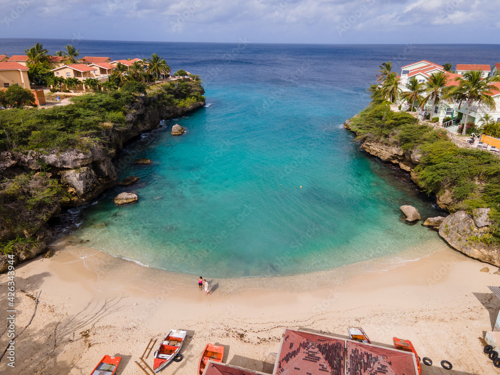 Playa Lagun Beach Cliff Curacao, beautiful tropical bay with white sand ...