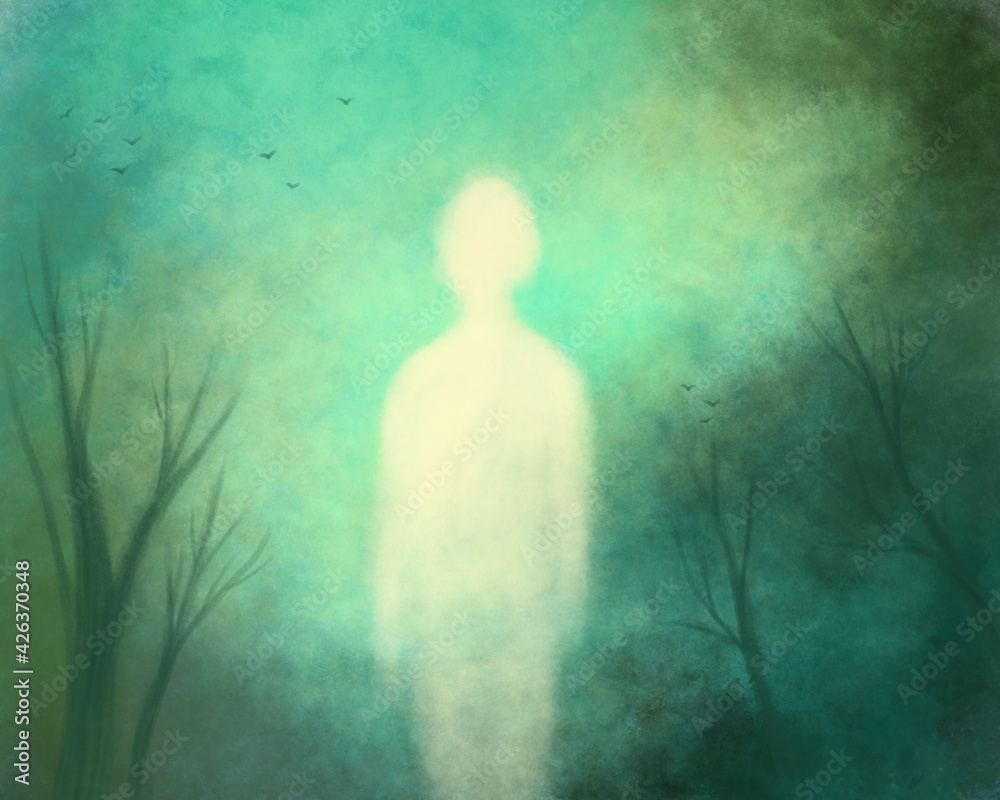 mystical illustration of the soul, ghost, spirit. White translucent ...