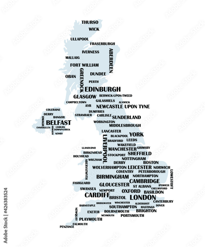 UK map with list of cities. Great Britain educational poster template ...