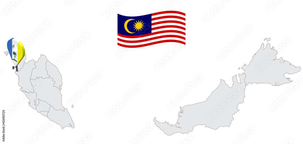 เวกเตอร์ Stock Location of State Penang on map Malaysia. 3d State ...