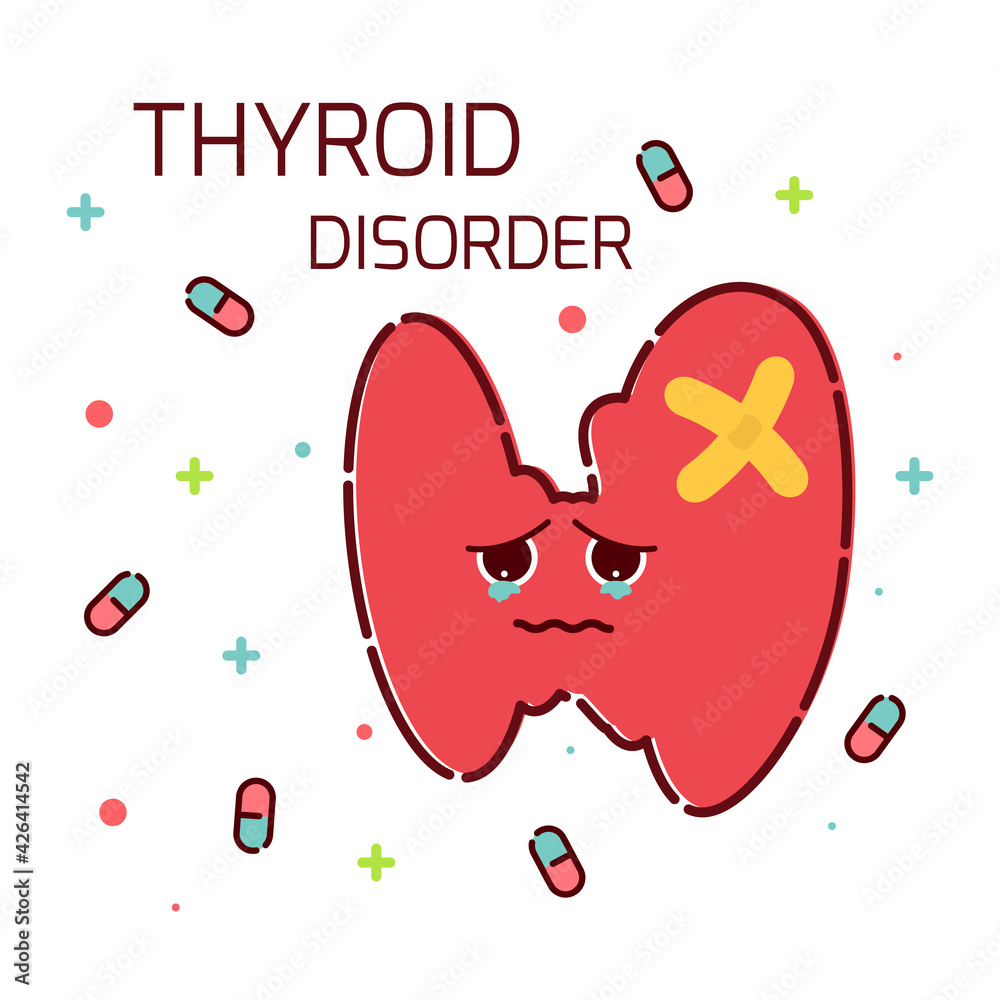 Thyroid gland disorder poster. Hyperthyroidism goiter symbol. Cute ...