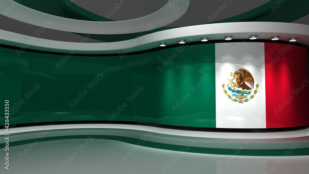 Mexico flag . Mexico flag background. TV studio. News studio. The ...