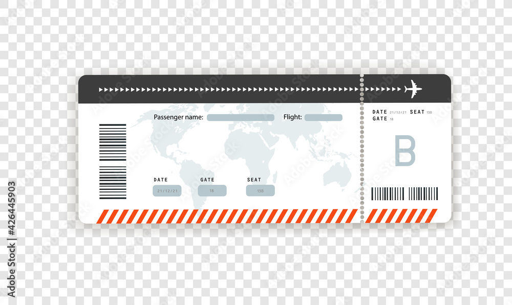 Flight paper boarding pass vector mockup isolated on transparent ...