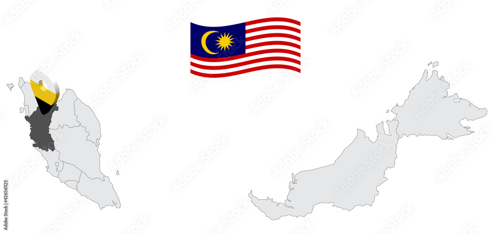 Location of State Perak on map Malaysia. 3d State Perak flag map marker ...