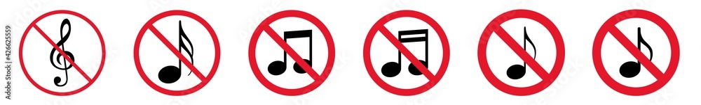 Prohibition Sign Music Notes Forbidden Icon Set | Sound Tone Music ...
