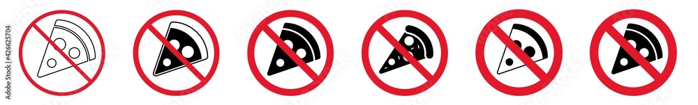 Prohibition Sign Food Pizza Slice Forbidden Icon Set | Pizza Slices ...