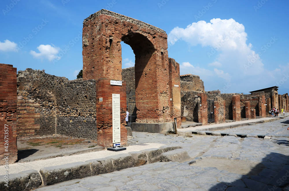 Ruins of Ancient Roman city of Pompeii Italy, was destroyed and buried ...