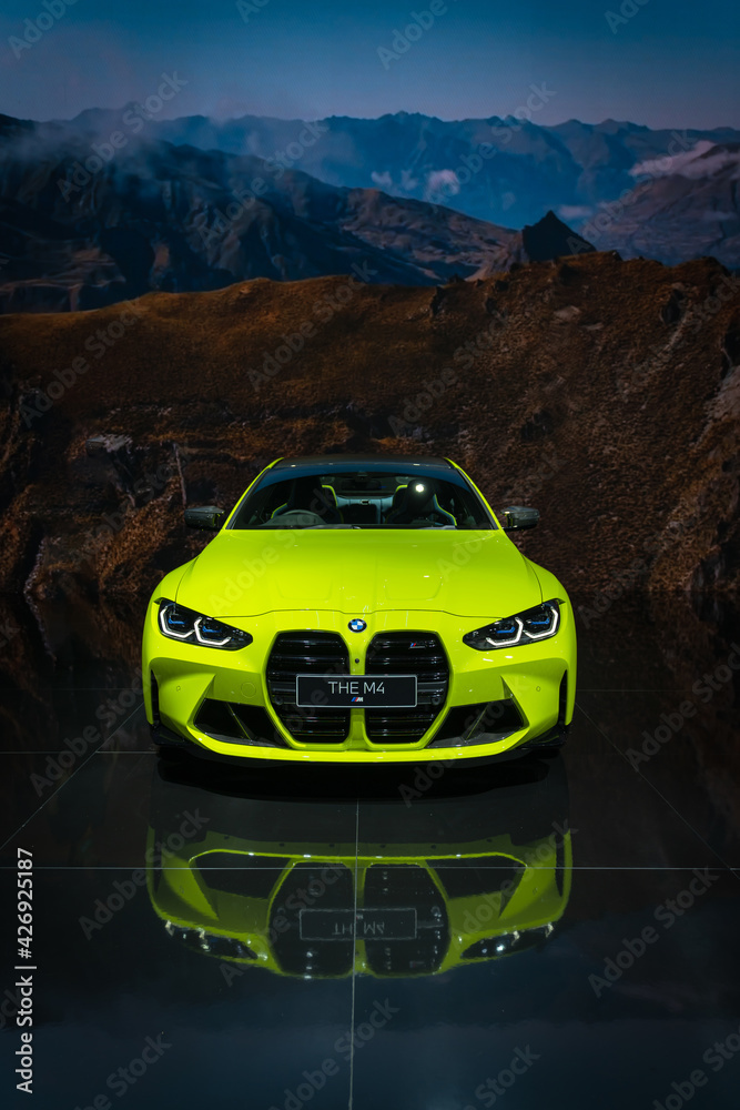 New BMW M4 Competition Coupe Super sport car with beautiful exhibition ...