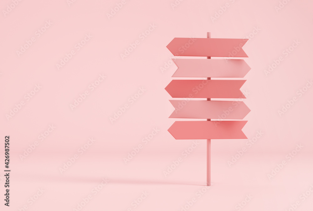 Crossroads signpost in pastel pink colors. 3d rendering Stock Photo ...