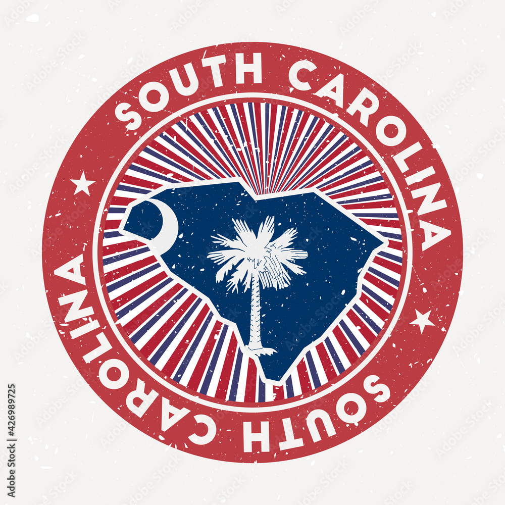 South Carolina round stamp. Logo of US state with state flag. Vintage ...