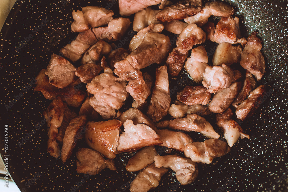 Food ingridients: meat, onion, ginger for recipe stewed beans with meat ...