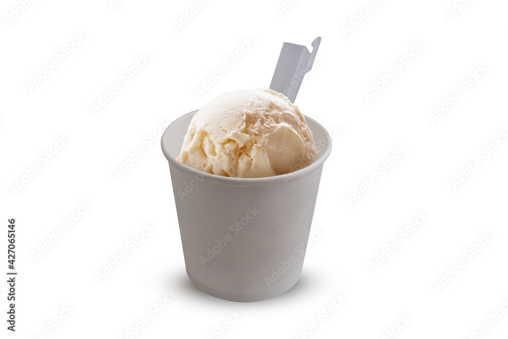 White ice cream styrofoam or foam cup mock-up with plastic lid isolated ...