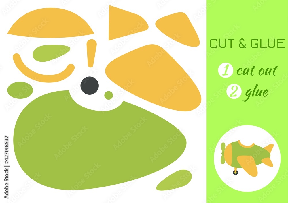 Cut and glue paper cartoon green plane. Cut and paste craft activity ...