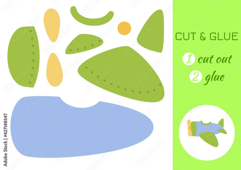 Cut and glue paper cartoon blue-green plane. Cut and paste craft ...