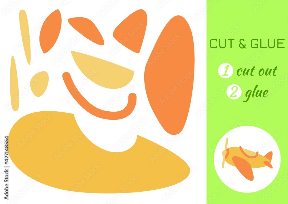 Cut and glue paper cartoon yellow plane. Cut and paste craft activity ...