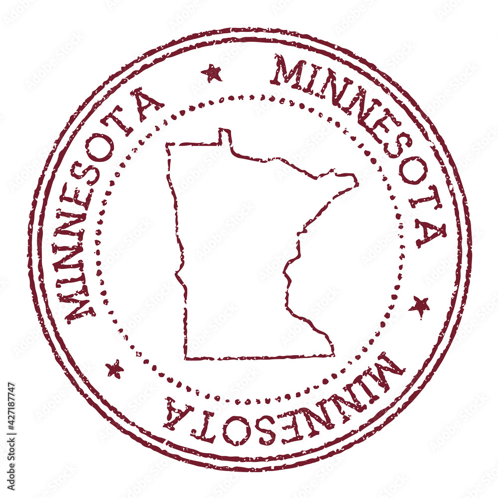 Minnesota round rubber stamp with US state map. Vintage red passport ...