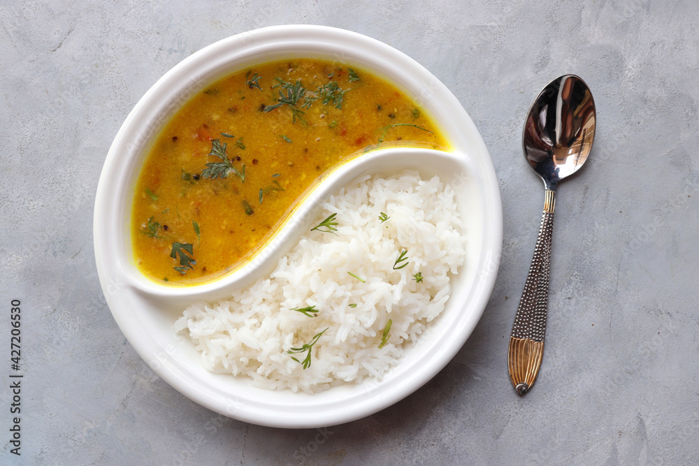 Healthy nutritious Indian comfort food Dal Chawal thali or Dal Rice ...