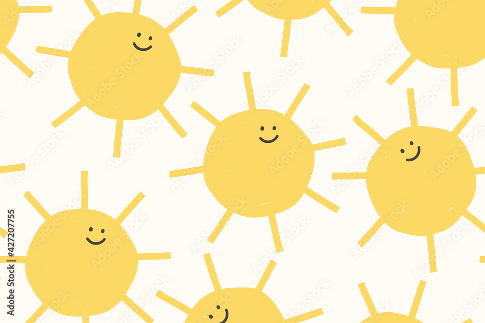 Smiling sun pattern seamless background with weather doodle ...