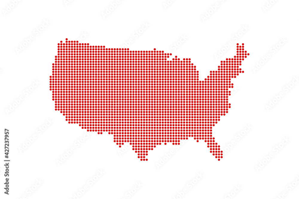 Dotted Style of red color United States map, white dotted USA map with ...