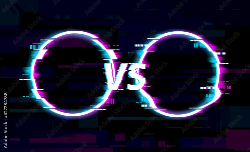 Glitch VS versus circles with noise of TV pixels on digital screen ...