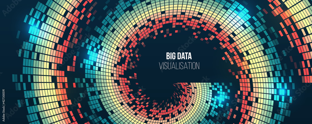 Big Data Visualization Abstract Background With Spiral Array And Binary Code Connection