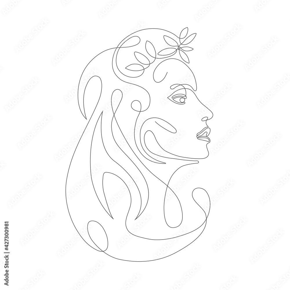 Vector de Stock Line art woman face drawing. Modern art girl head .One ...